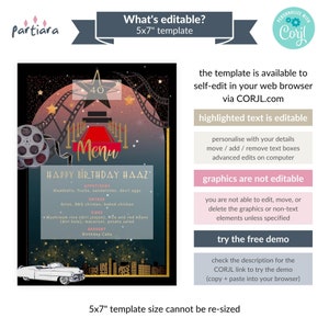 Hollywood Theme Party Menu Card Birthday Menus Red Carpet Awards Event ...