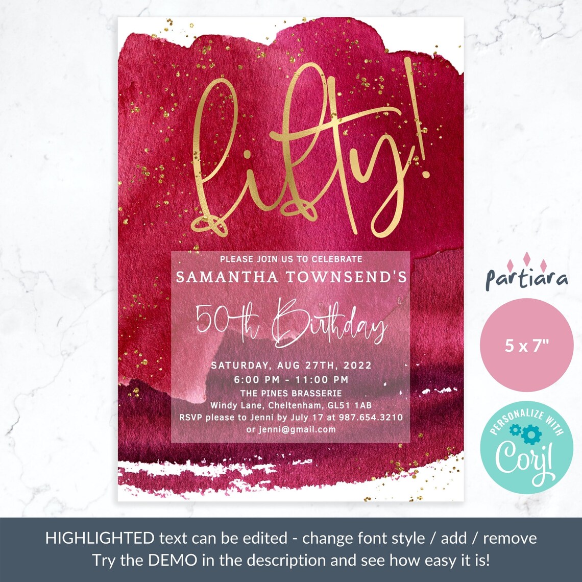 Red 50th Birthday Invitation DIY Editable Digital Download - Etsy