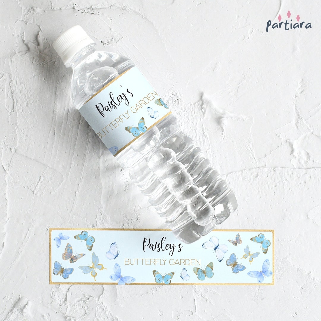 Blue Butterfly Labels Water Bottle Favor Label Printable Girl 1st 2nd ...