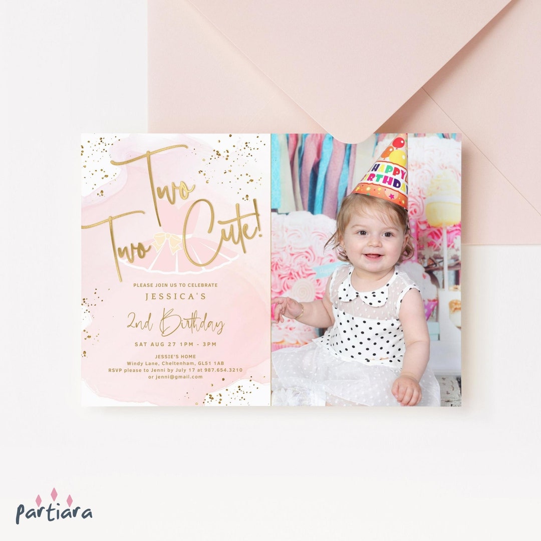 Tutu Birthday Invite 2nd Birthday Invitations for Girls Pastel Pink Two ...