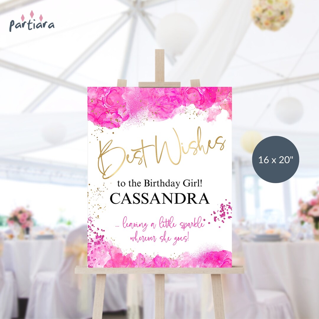 Hot Pink Birthday Sign Best Wishes Party Poster Decoration Printable ...