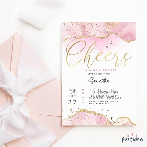Pink and Gold Birthday Invitation Editable Party Invite Pink - Etsy