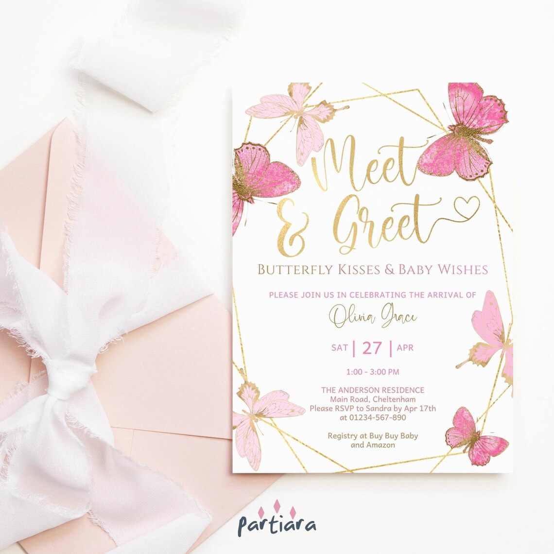 New Baby Girl Meet and Greet Invitation DIY Editable Pink and Gold ...