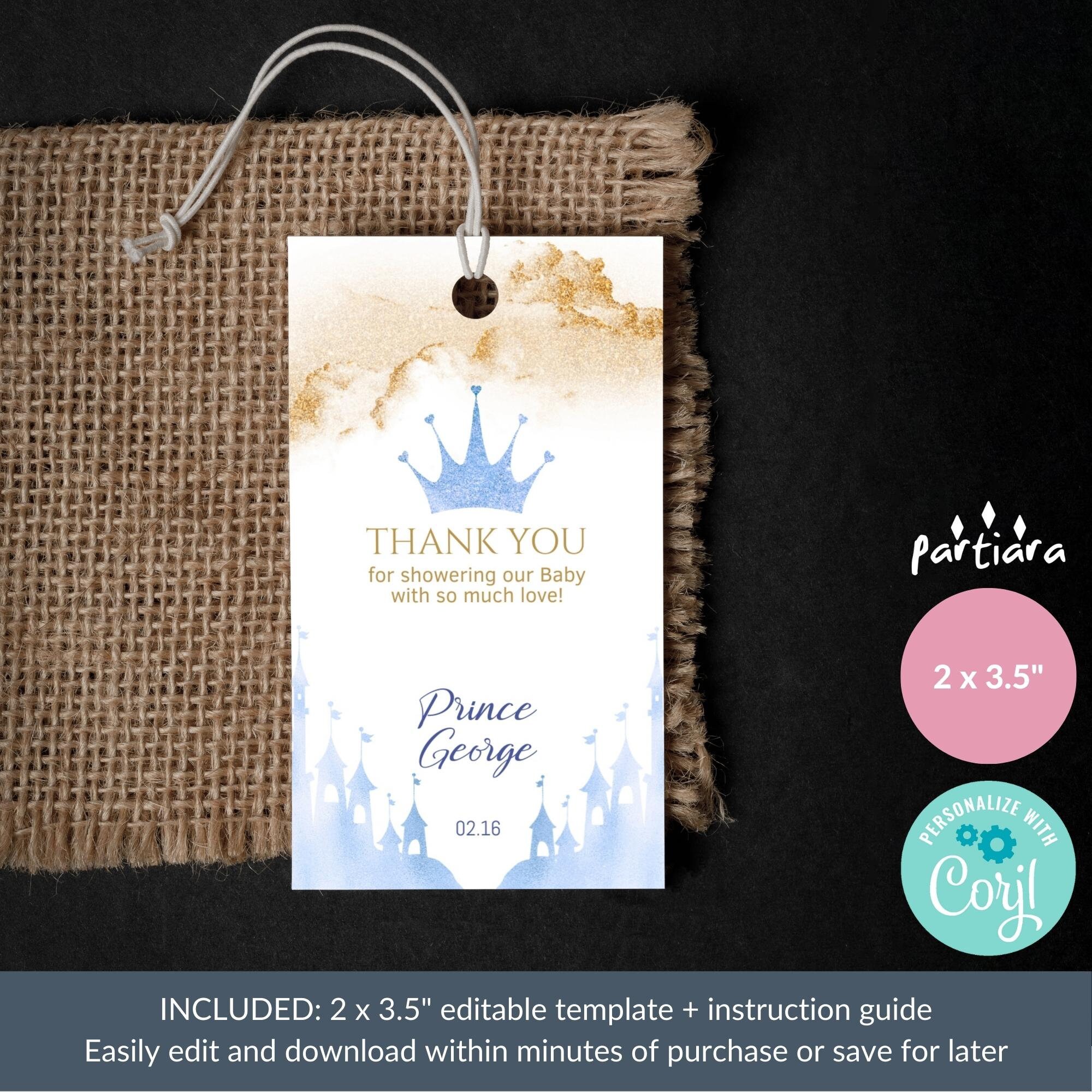 Boys Fairytale Tags, Thank You Favor Gifts Tag Template, Prince Baby ...