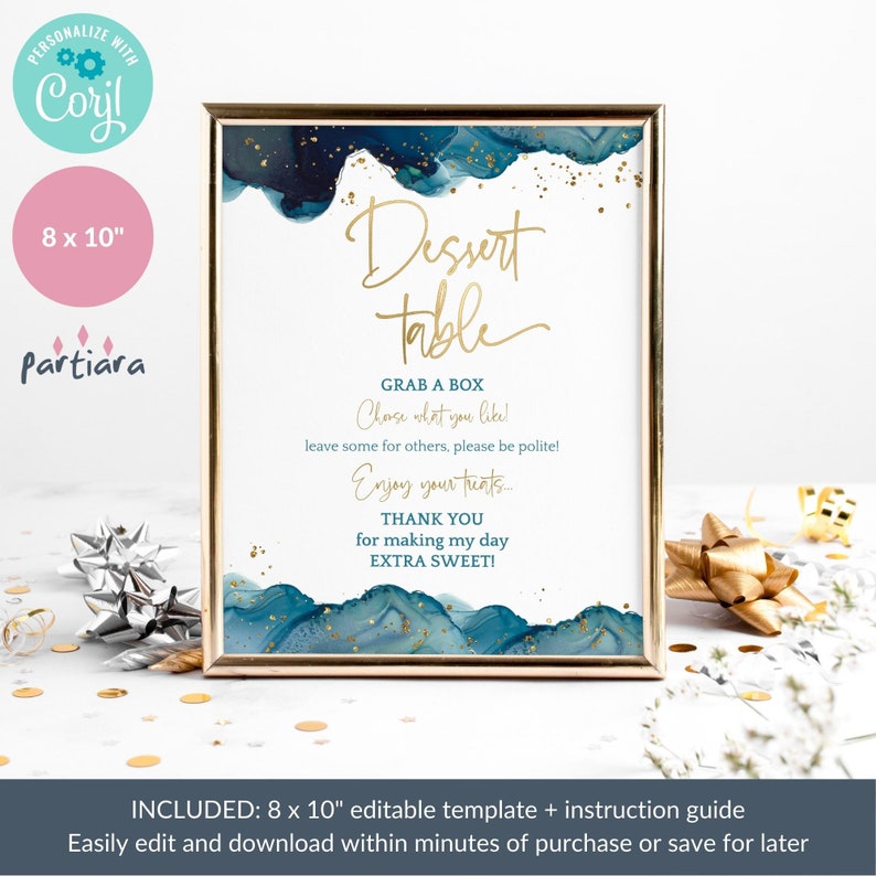 Ladies Birthday Dessert Table Sign Teal Blue Gold Sweet - Etsy
