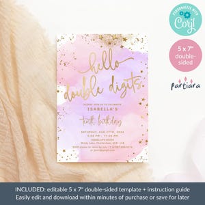 Hello Double Digits Invitation, 10th Birthday Party Invite Printable ...