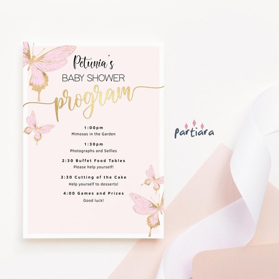 Blush Pink Butterfly Program Card Printable Ladies Birthday - Etsy