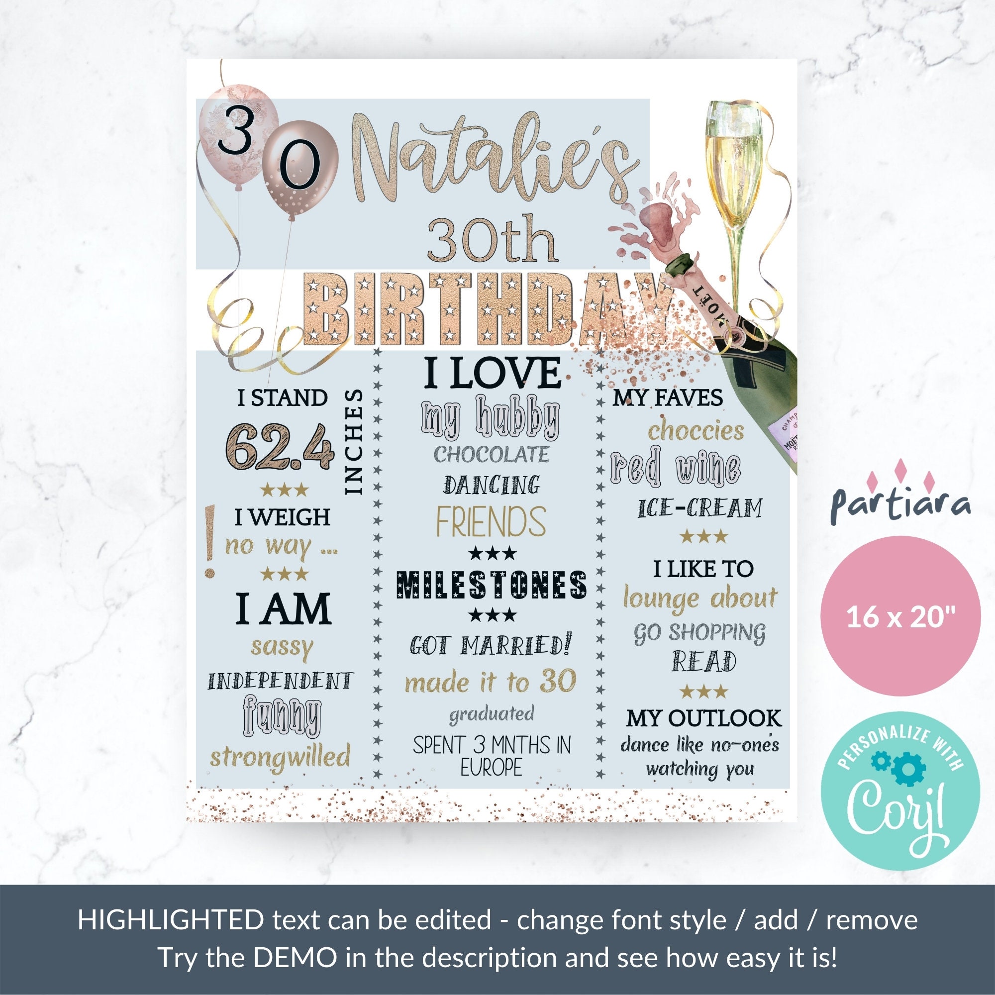 Editable Adult Milestone Sign Board Printable 30th Birthday - Etsy