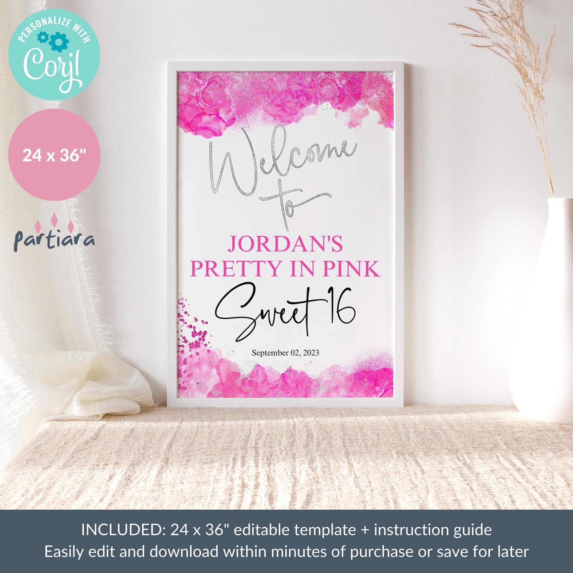 Pretty in Pink Welcome Sign Template: Girls Birthday Party Board ...