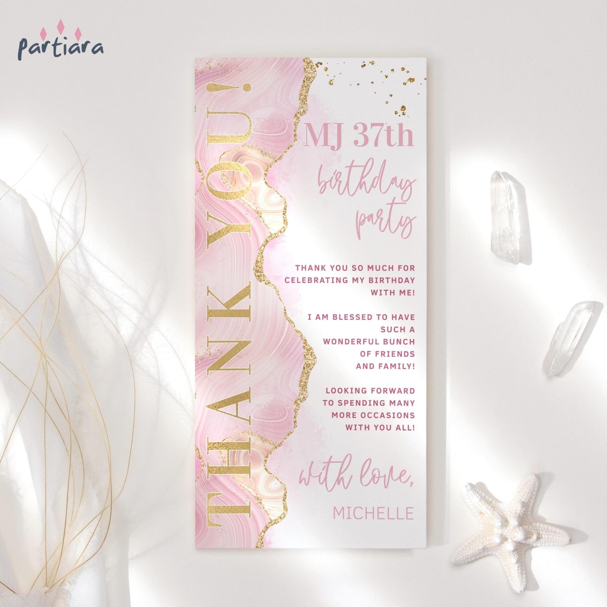 Ladies Pink Gold Thank You Plate Decor Cards Printable - Etsy