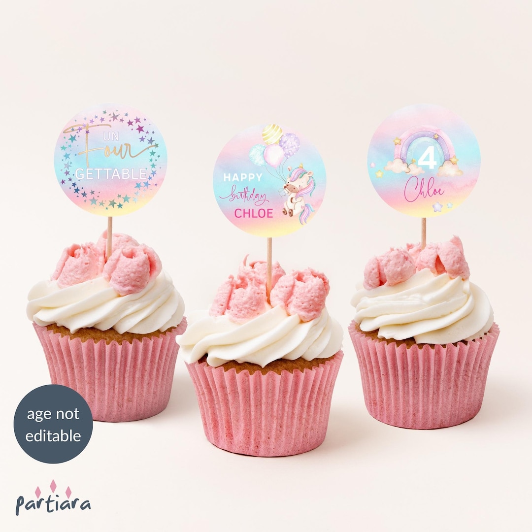 Unfourgettable Cupcake Toppers, 4th Birthday Party Cake Decor Printable ...