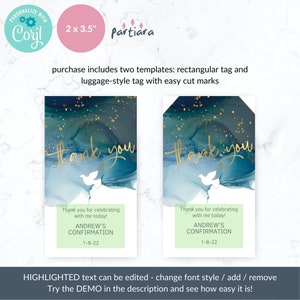 Confirmation Favor Gift Thank You Tag Boys Teal Blue Gold - Etsy