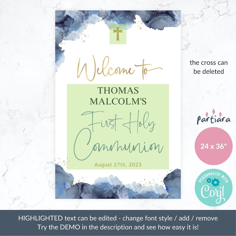 First Holy Communion Welcome Sign Boy Navy Denim Blue and Gold - Etsy