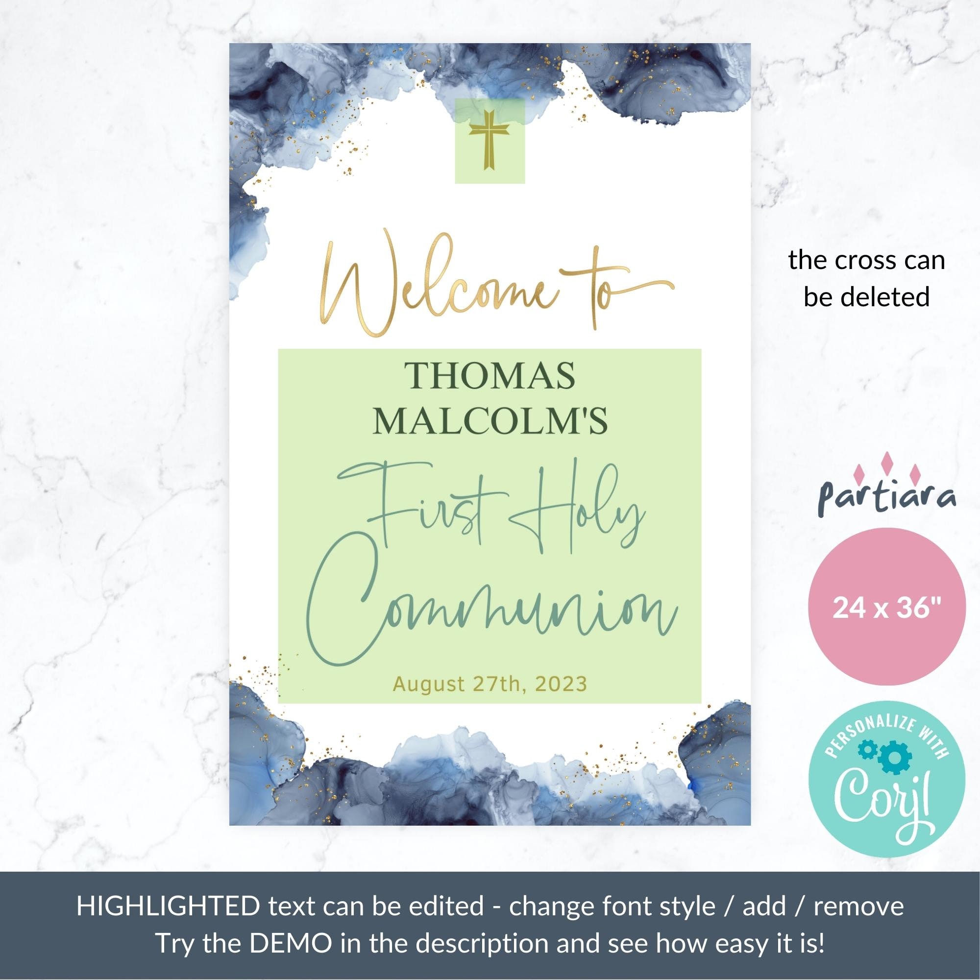 First Holy Communion Sign, Welcome Poster 24x36 Editable Template, Boys ...