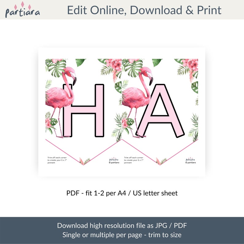 Flamingo Birthday Banner Sign Template: Teen Girls Tropical Bunting ...