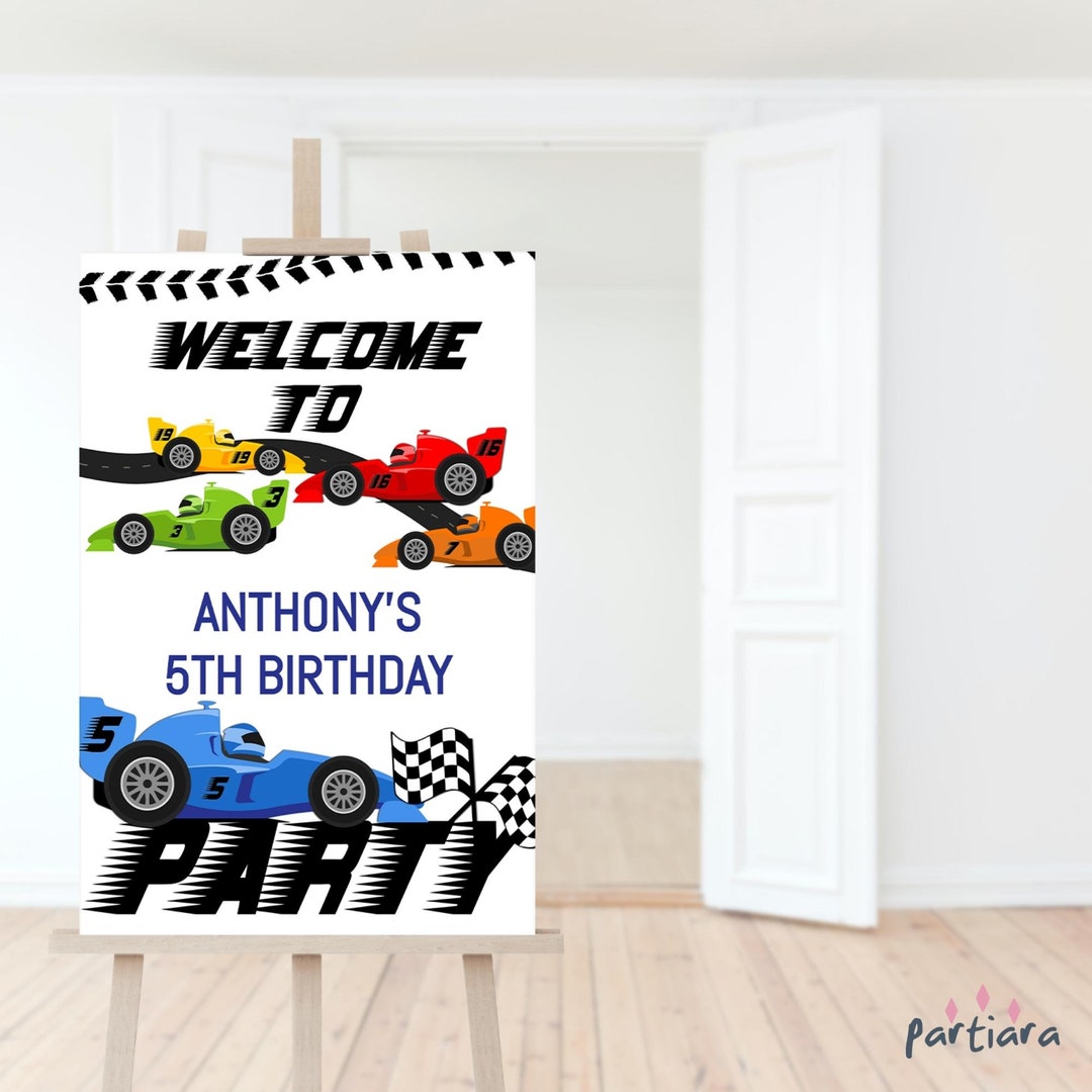 Racing Cars Birthday Welcome Sign Printable Boys Birthday Race Cars ...