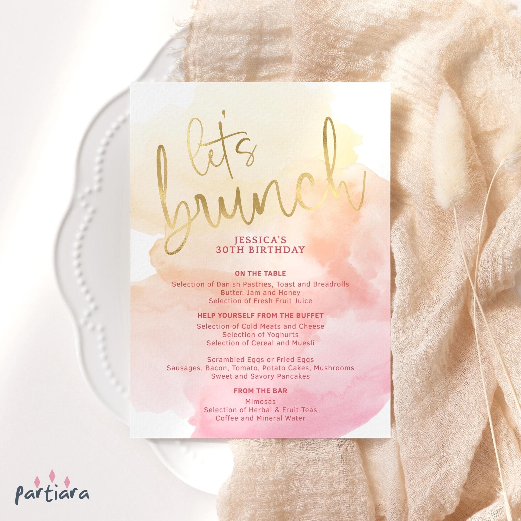 Editable Brunch Menu Template Ladies Birthday Party Table - Etsy