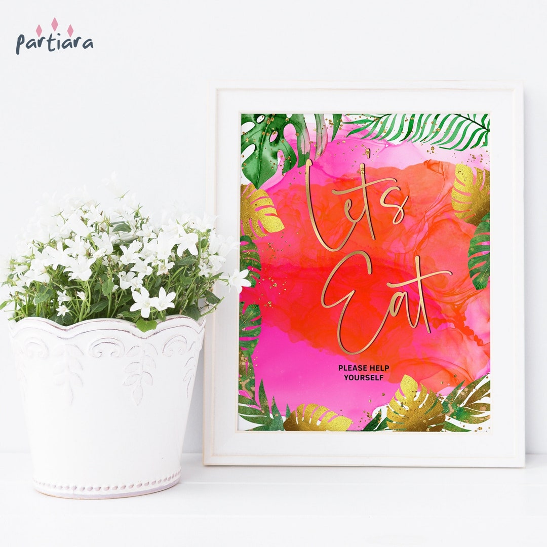 Tropical Lets Eat Sign, Food Table Poster Decor, Graduation Party ...