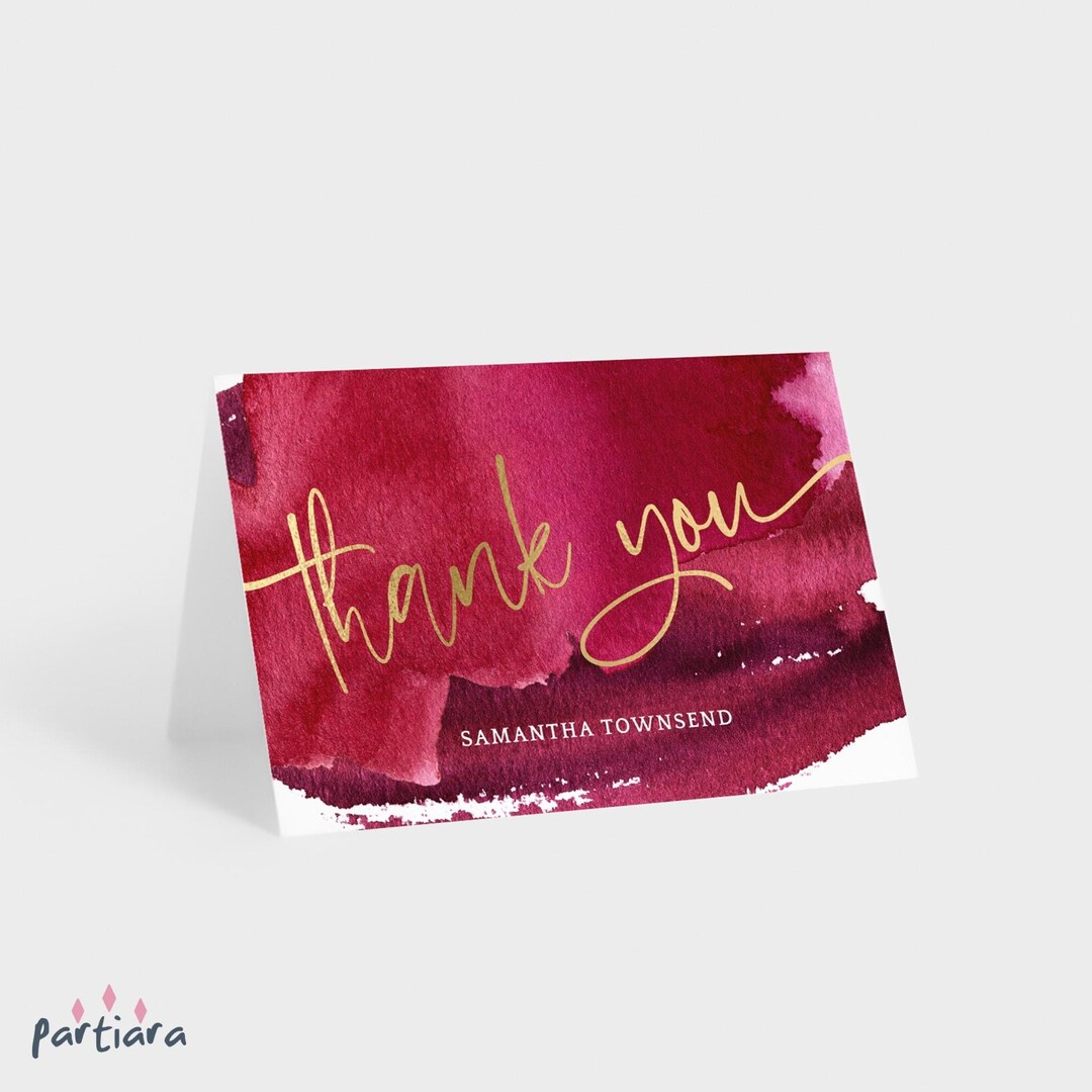 Red Thank You Card Template, Birthday Notecards, Bridal Shower Thankyou ...