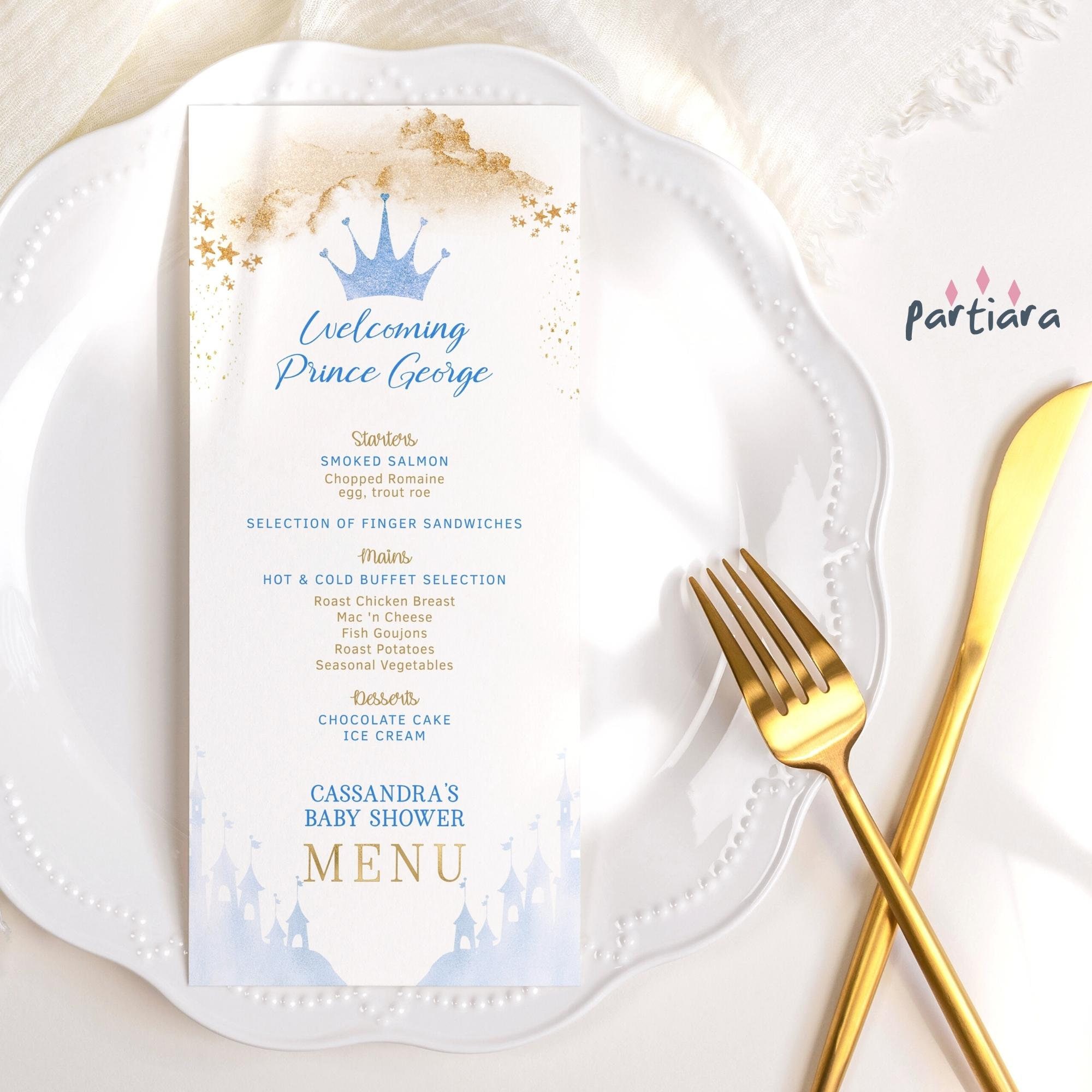 Boys Fairytale Menu Template, Prince Baby Shower Menus Printable, 1st ...