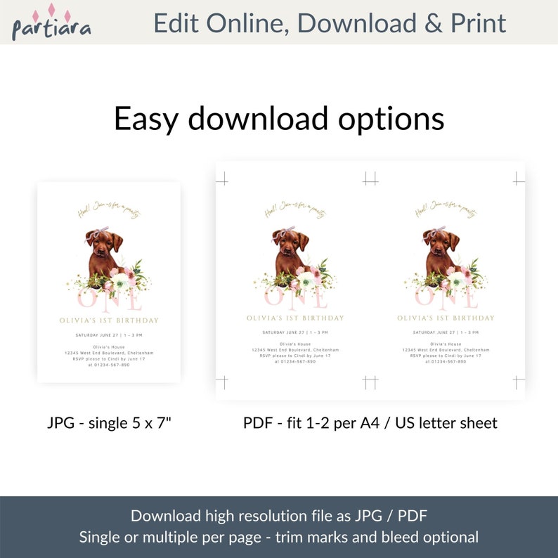 Puppy Dog 1st Birthday Invitation Girl Chocolate Labrador - Etsy