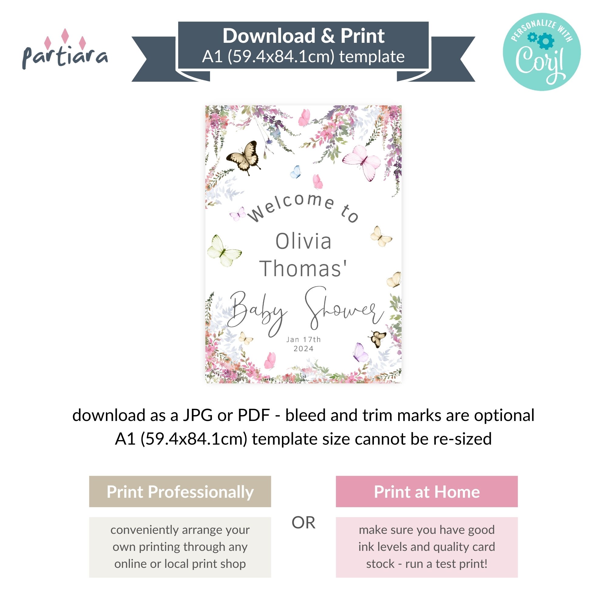 Floral Butterfly Welcome Sign Template, Editable Wildflower Butterflies ...