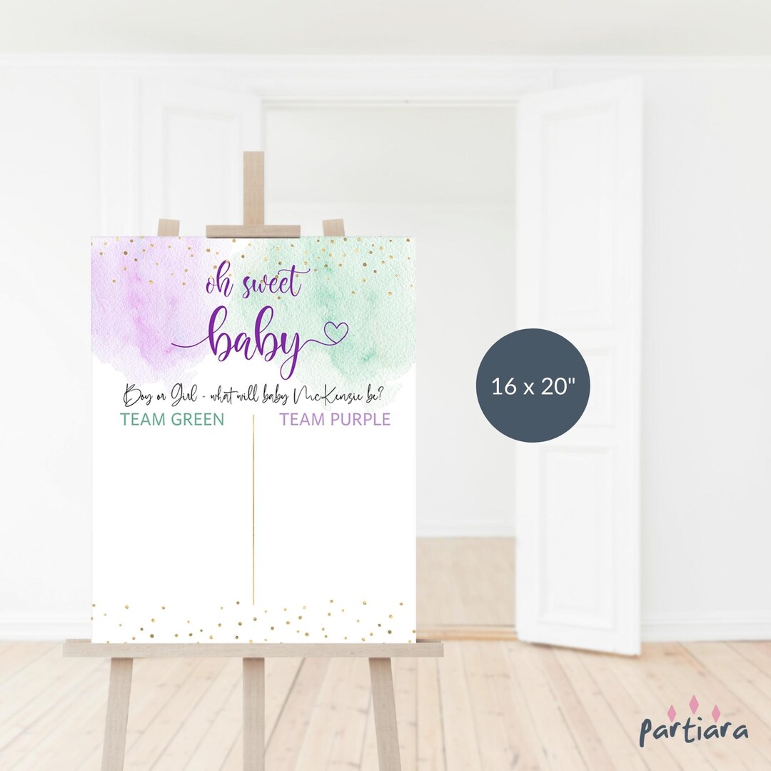 Purple Green Gender Reveal Sign, Baby Reveal Boy Girl Team Voting Tally ...