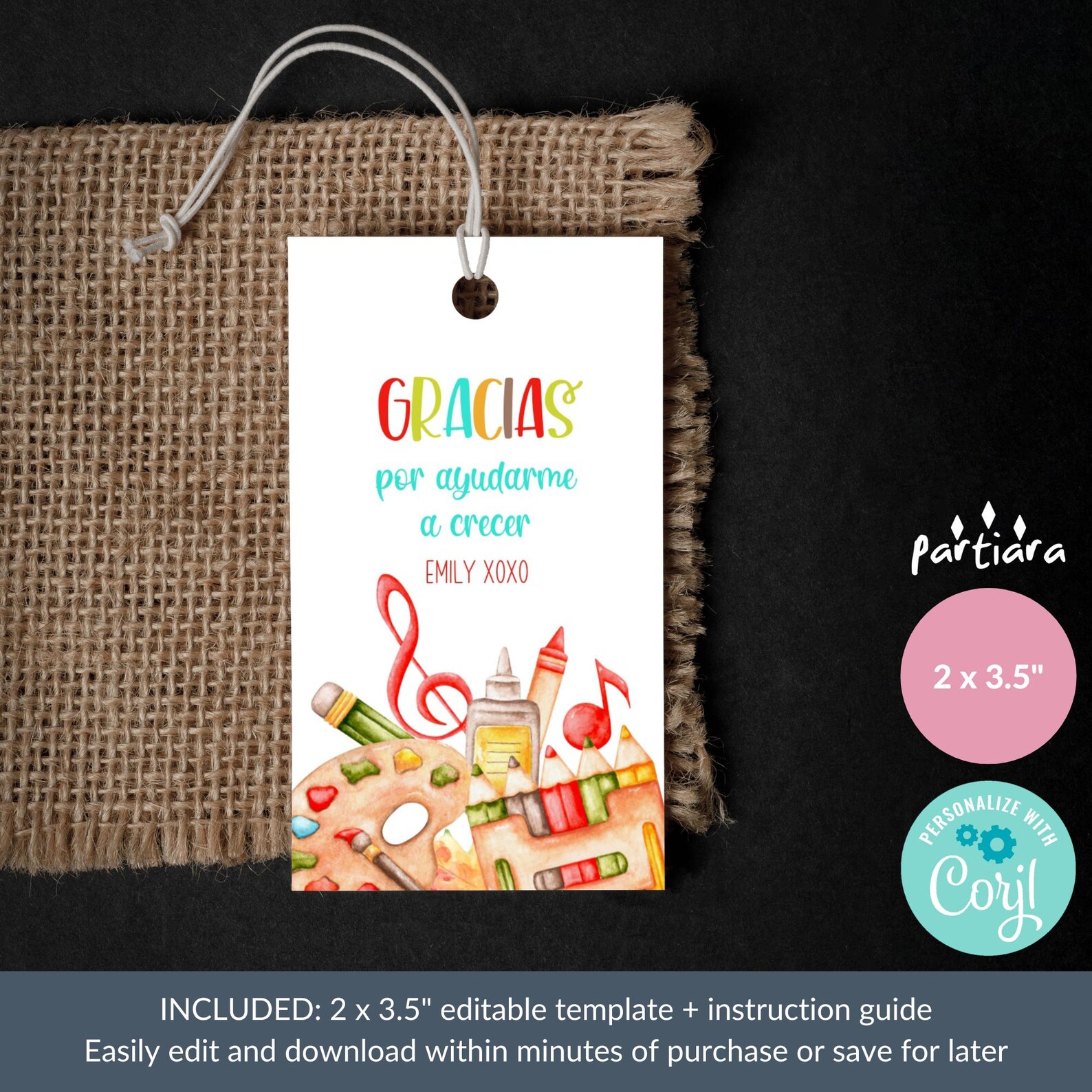 Spanish Teacher Gift Tag, Teacher Appreciation Tags Printable, Music ...