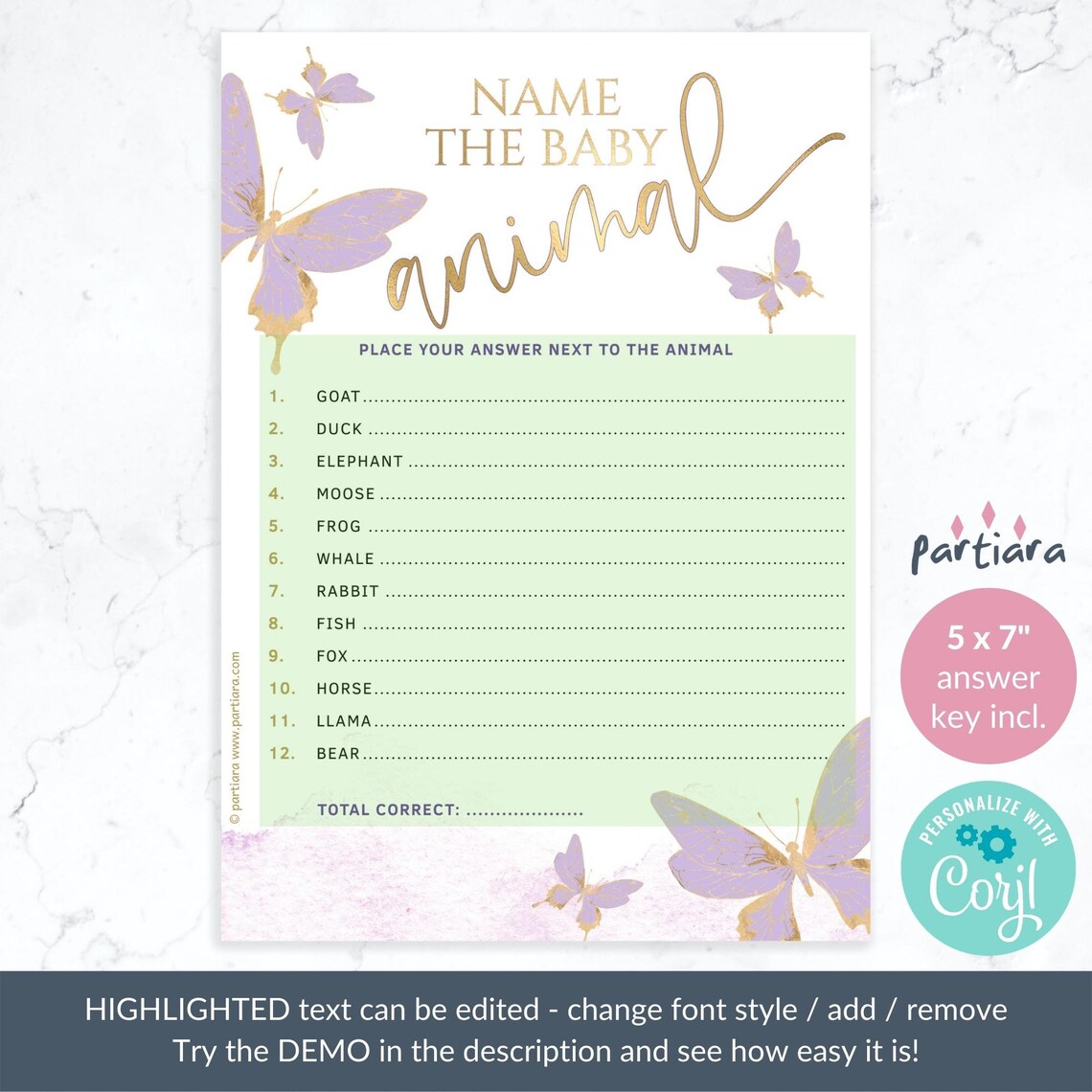 Butterfly Baby Shower Game Name the Baby Animals Printable - Etsy
