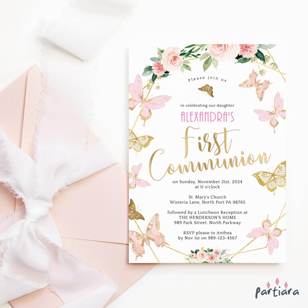 Editable Communion Invitation, Girls First Holy Communion Invite ...