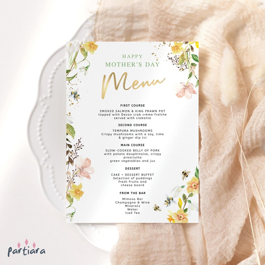 Mothers Day Menu Card, Brunch Party Menus for Mother's Day, Ladies ...