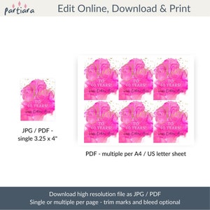 Ladies Hot Pink Birthday Wine Labels Printable Fuchsia Pink and Gold ...