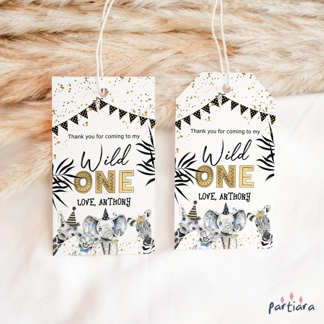 Safari 1st Birthday Tags, Wild One Favor Gifts Tag Template for Boys ...