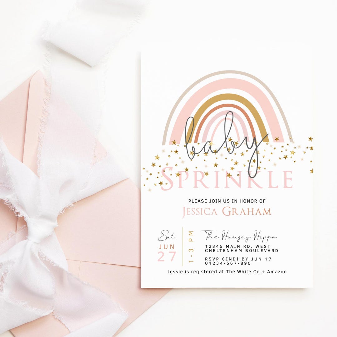 Baby Sprinkle Invitation Pastel Pink Rainbow Baby Shower Party Invite ...