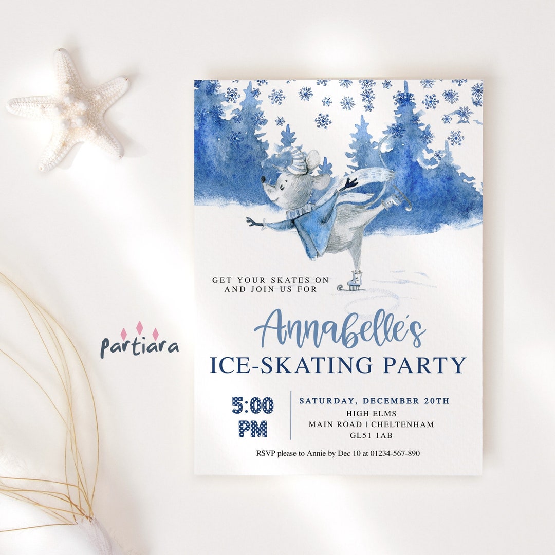 Ice Skating Party Invitation Printable Boy Girl Winter Birthday Skates ...