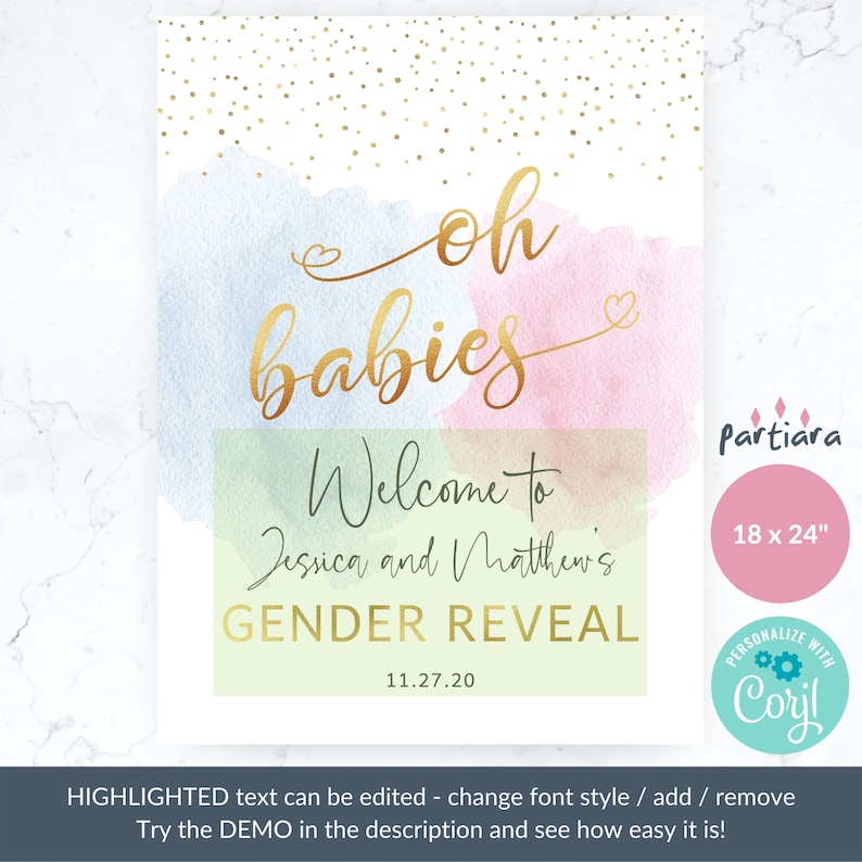 Twin Gender Reveal Welcome Sign Printable Baby Reveal Party - Etsy