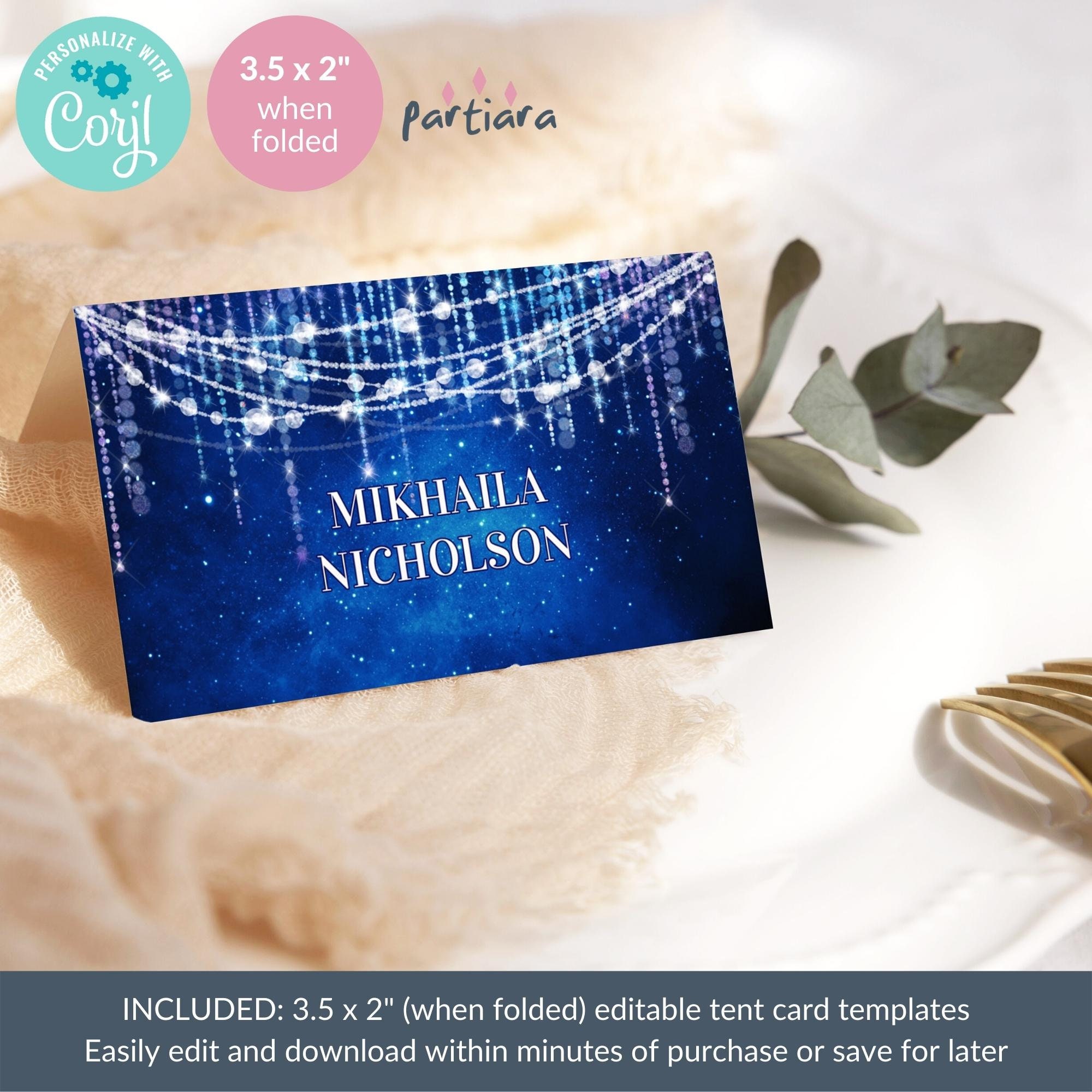 Royal Blue Name Place Cards Printable Seating Card Editable - Etsy