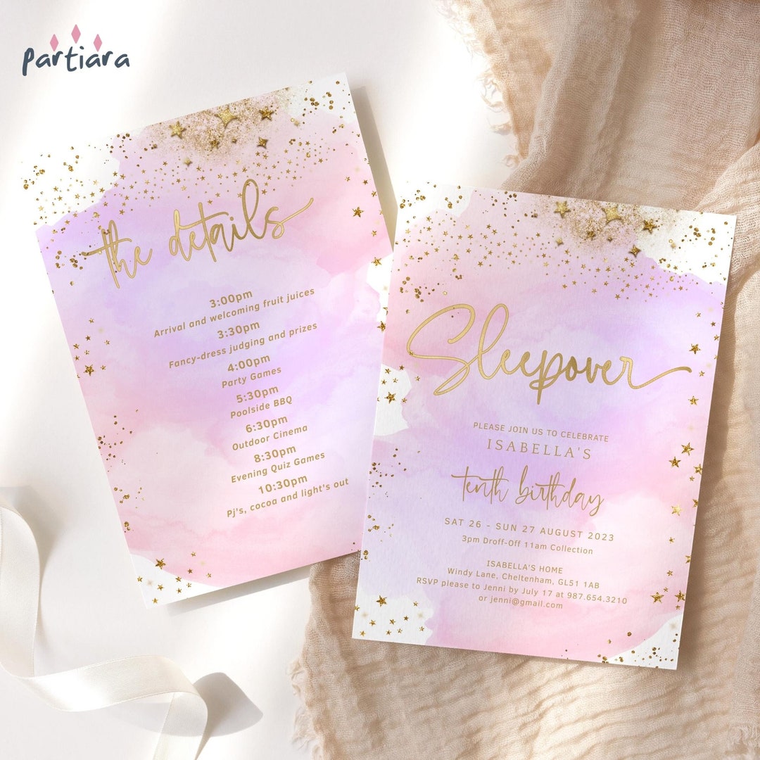 Girls Sleepover Invitation, Birthday Sleepover Invite, Pastel Pink ...