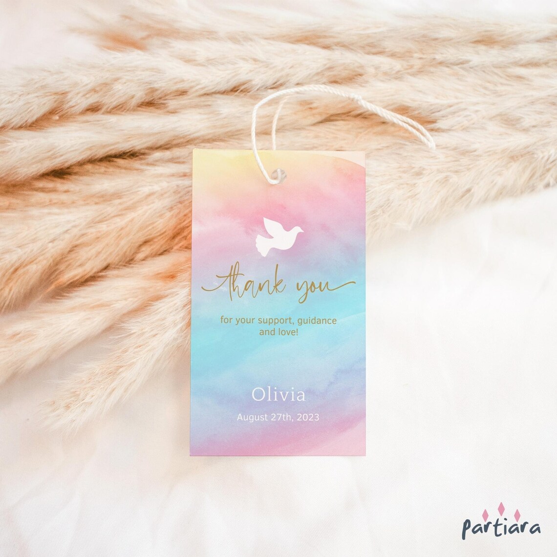 Confirmation Favor Gift Tag Printable Girls Rainbow Pastel Party Thank ...