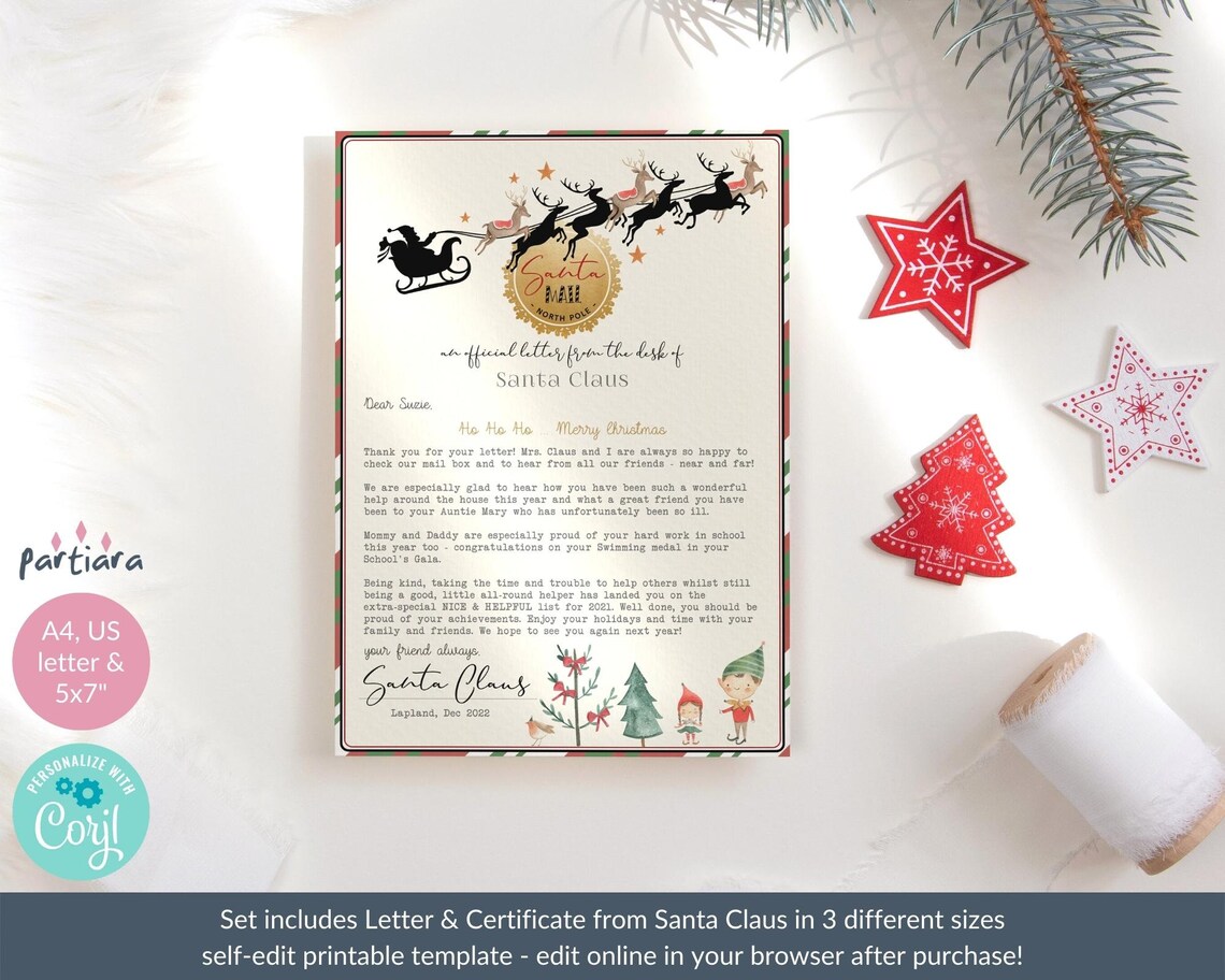 Editable Official Santa Claus Letter and Nice List Certificate - Etsy UK