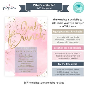 Grad Brunch Invite Template, Girls Graduation Party Printable, Candy ...