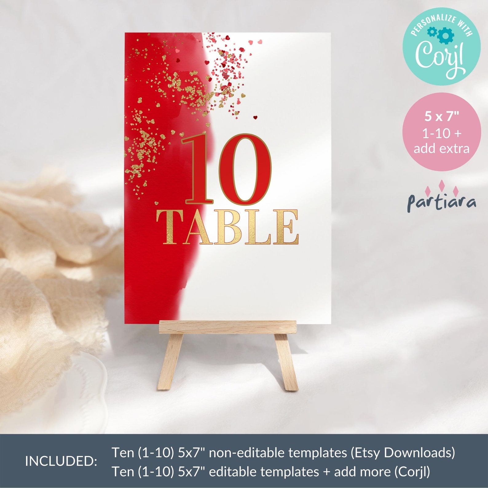 Red Gold Table Numbers Printable Ladies Birthday Party Tables - Etsy