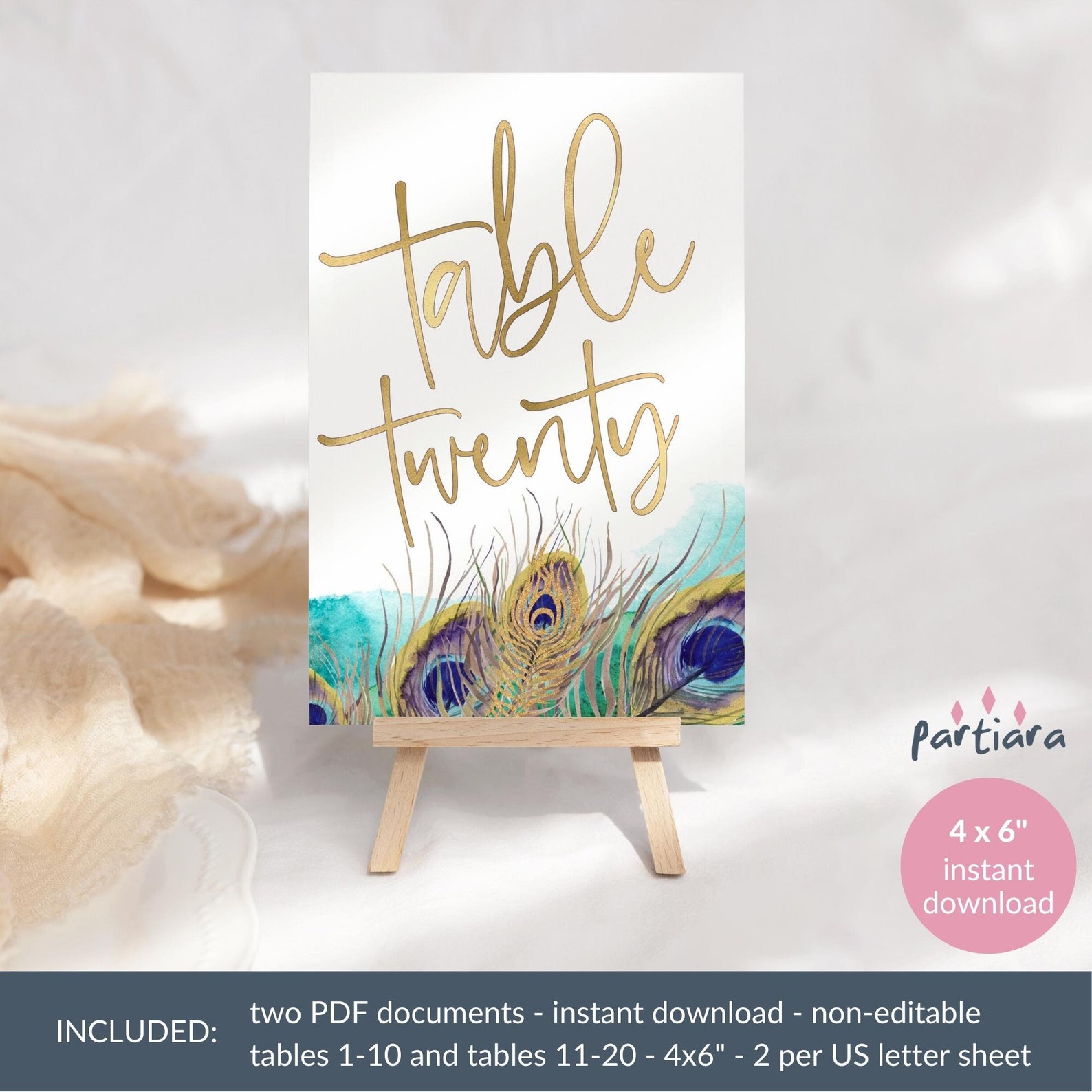 Peacock Feathers Table Number Card INSTANT DOWNLOAD, Bridal Shower ...