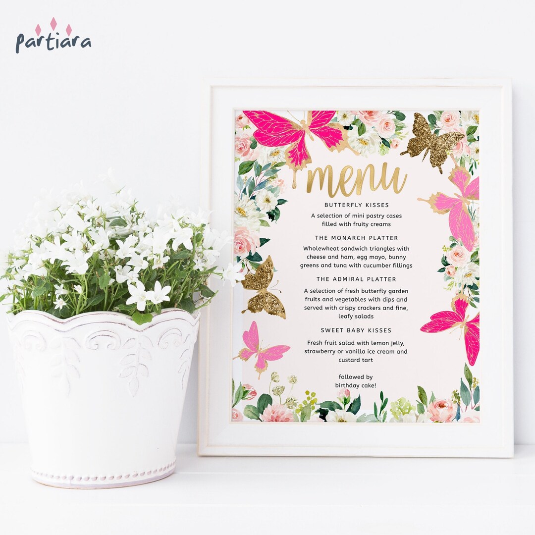 Editable Menu Sign Butterfly Birthday Party Table Menus Printable, Hot ...