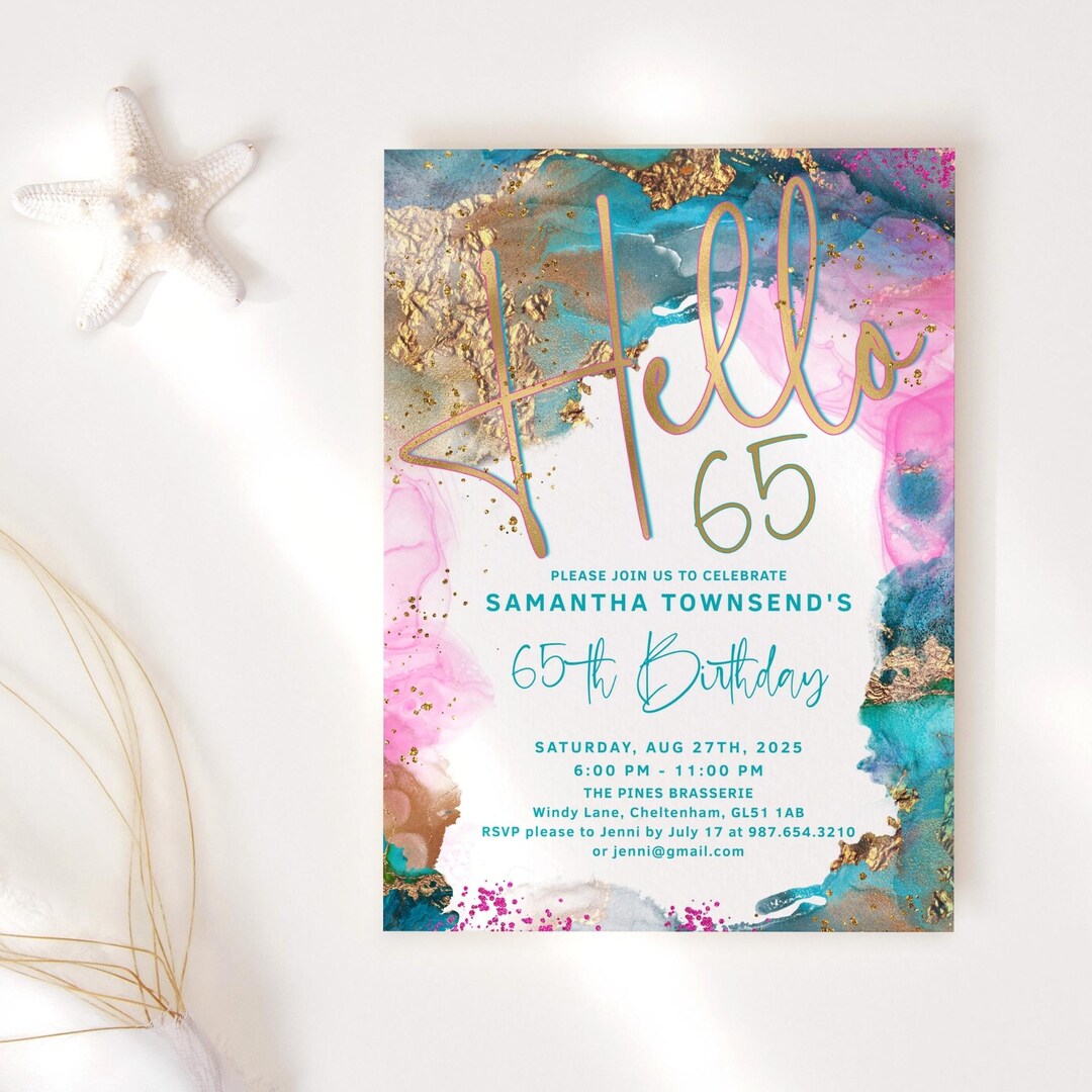 Ladies Birthday Invitation Template, Hello 65 Party Invite Printable ...