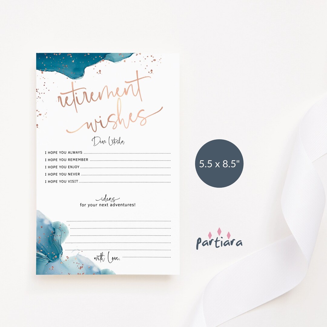 Retirement Party Wishes and Advice Keepsake Card Printable Rose Gold ...