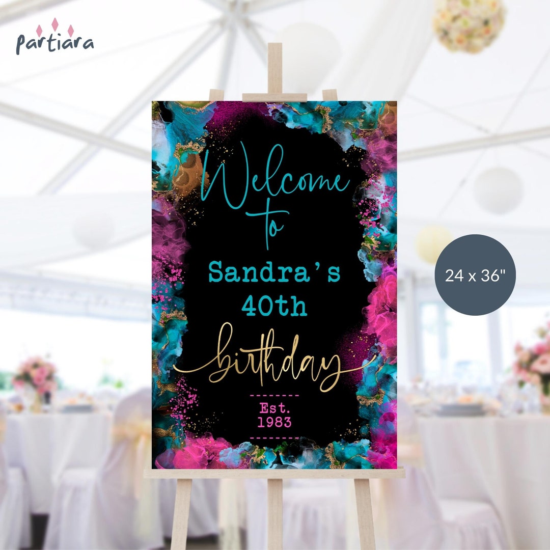 Editable Birthday Sign Welcome Party Board Printable Ladies 40th Dinner ...