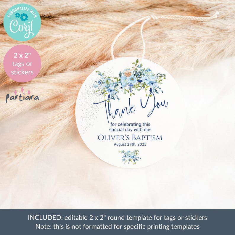 Editable Baptism Gift Tag Template, Baby Boys Christening Favor Gifts ...