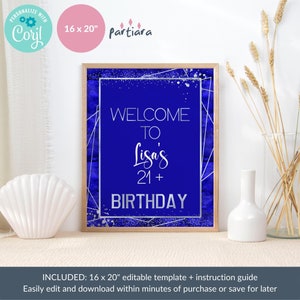 Blue Birthday Welcome Sign, Royal Blue Dinner Party Welcome Board ...