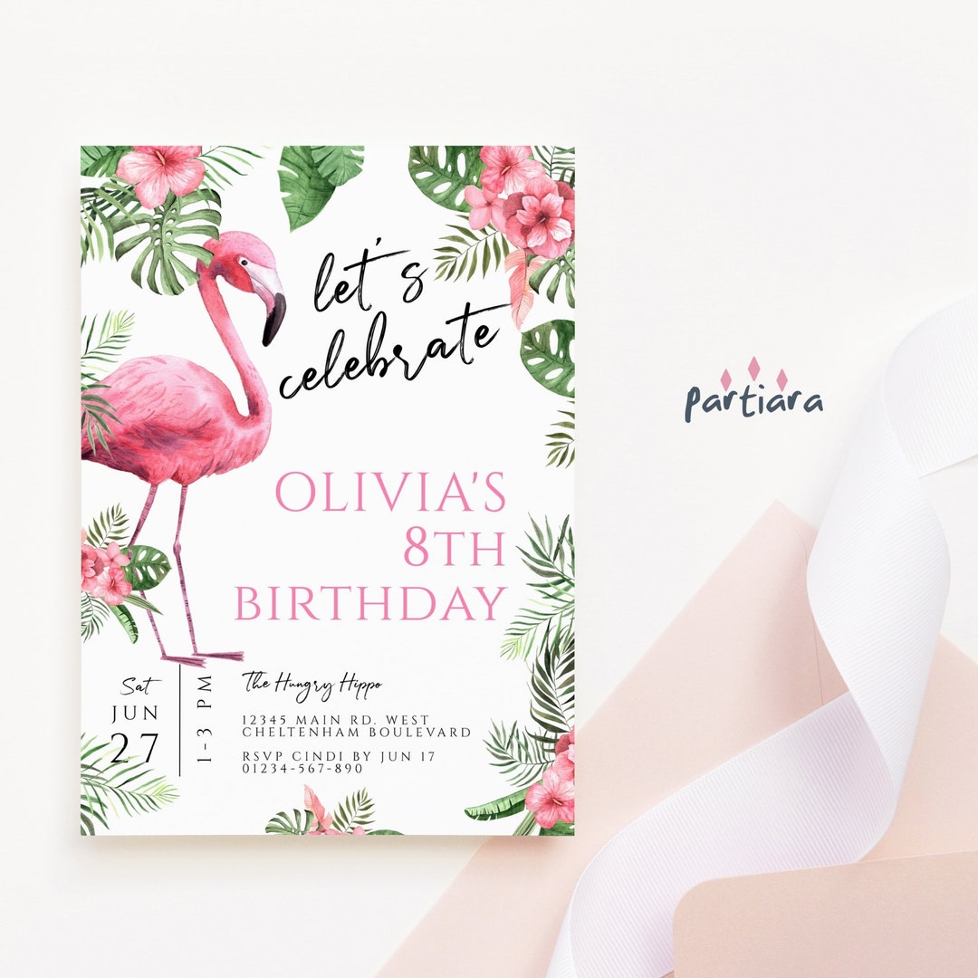 DIY Flamingo Birthday Invitation Editable Template Teen Girl Party ...